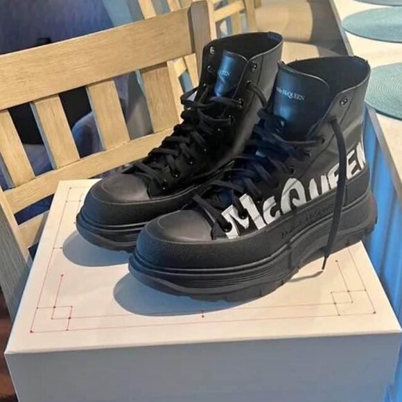 Alexander McQueen | Shoes | Alexander Mcqueen Logo Printed Hightop Sneakers | Poshmark